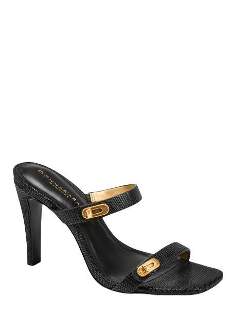 Donna Karan New York Embossed Leather Square Toe Slide Sandal With Geometric Hardware - Black