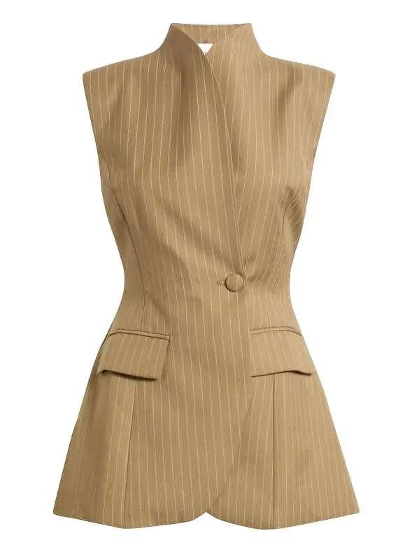 Oddmuse Pinstripe Sleeveless Blazer - Camel