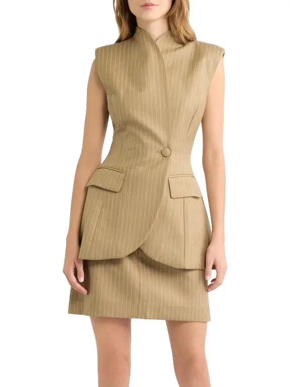 Oddmuse Pinstripe Sleeveless Blazer - Camel