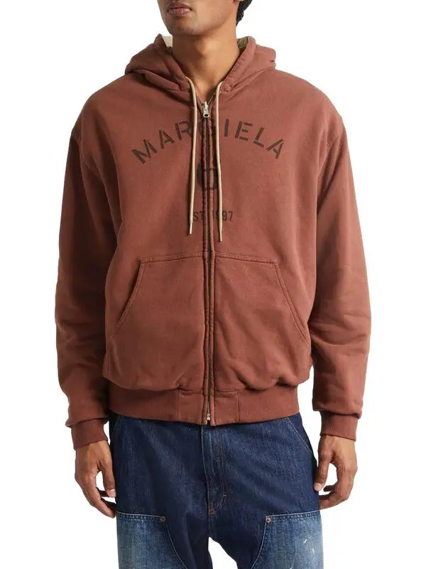 MAISON MARGIELA Logo Zip Hoodie - Beige/light Brown