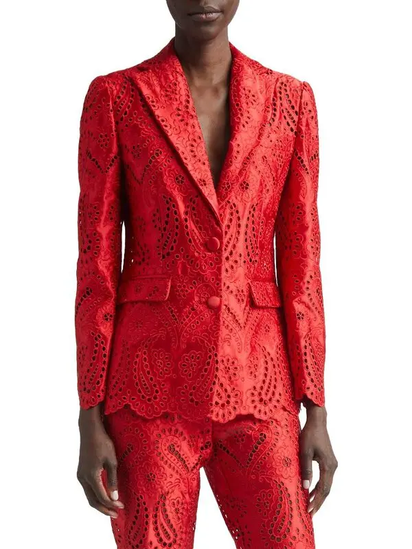 Etro Paisley Eyelet Duchess Satin Blazer - Red