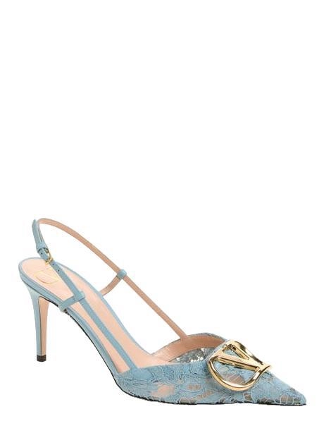 Valentino Garavani Vlogo Signature Lace Slingback Pumps - Blue Grey