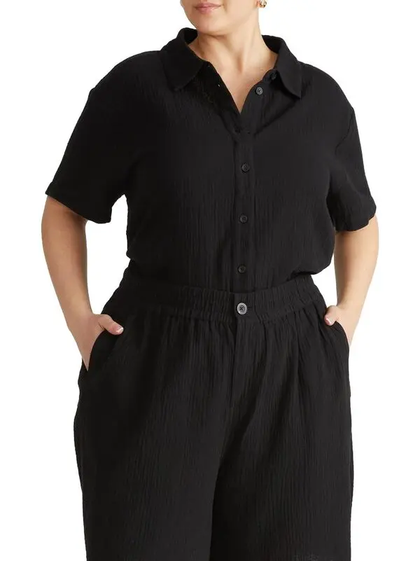 Universal Standard Toni High-low Button-down Cotton Gauze Top - Black