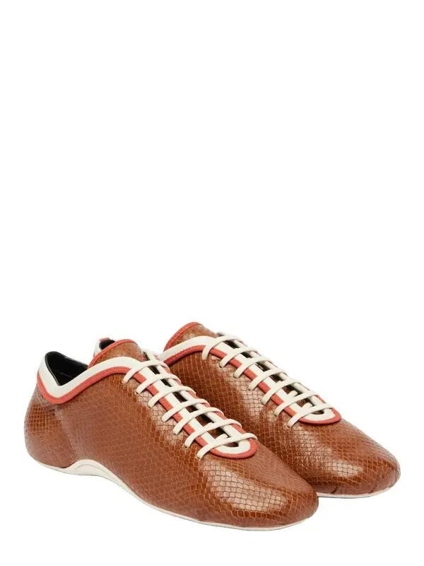 Dries Van Noten Snake-effect Leather Lace-up Sneakers - Brown