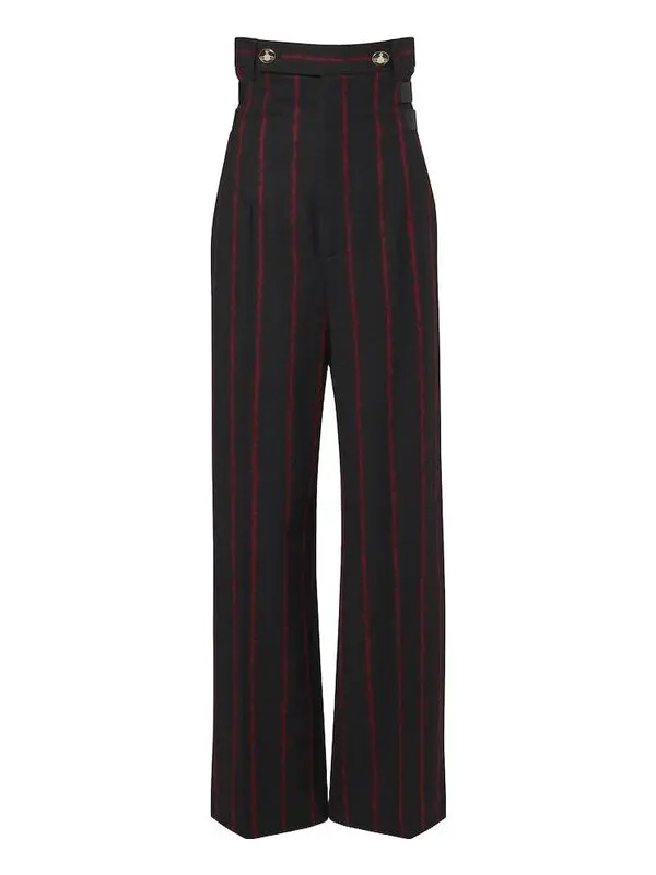 VIVIENNE WESTWOOD Lauren Wool, Alpaca, And Mohair-blend Pants In Charcoal/red Pinstripe - Black