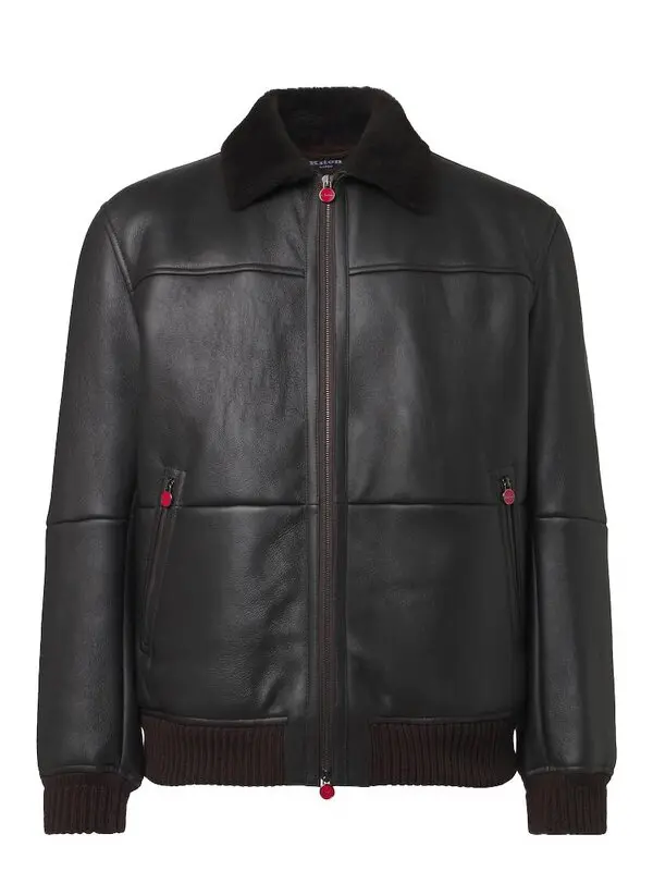 Kiton Shearling-trimmed Leather Bomber Jacket - Brown