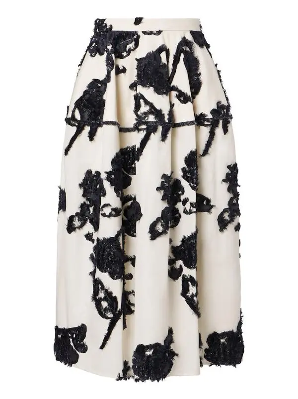 Erdem Floral Fil Coupé Poplin Midi Skirt - White