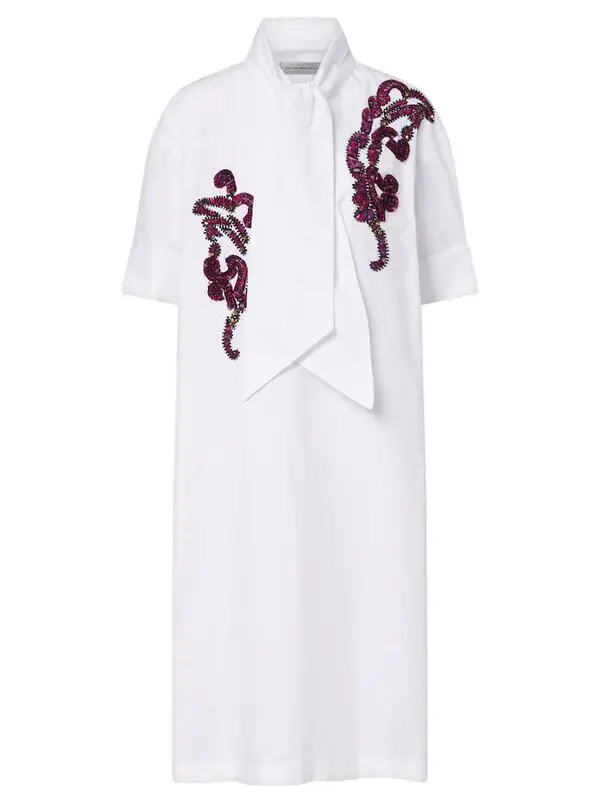 Dries Van Noten Embroidered Cotton Poplin Midi Dress - White