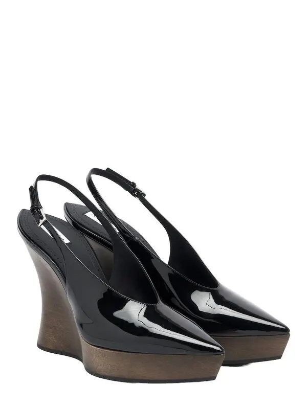 Alaïa Patent Leather Wedge Slingback Clogs - Black