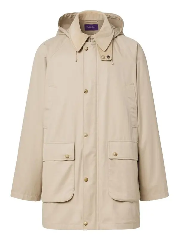 Ralph Lauren Purple Label Hooded Cotton Twill Coat - Beige