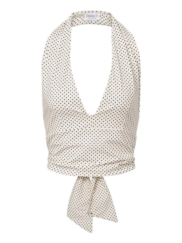 Hunza G Polka Dot Halterneck Crop Top - White