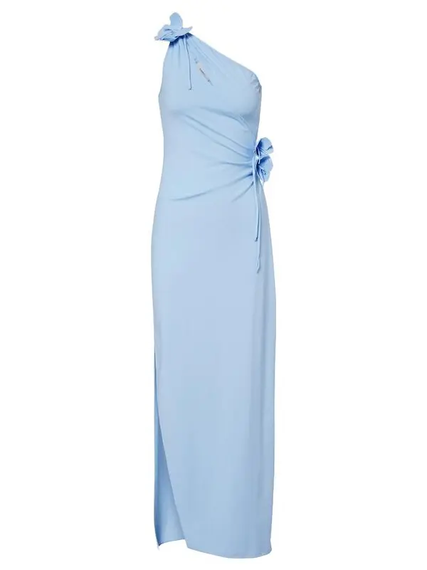 Coperni Floral-appliqué Asymmetric Jersey Gown - Blue