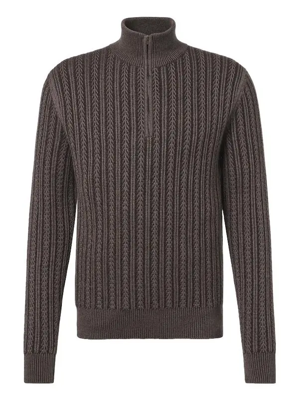 Agnona Half-zip Sweater In Cashmere, Wool, And Silk - Grey