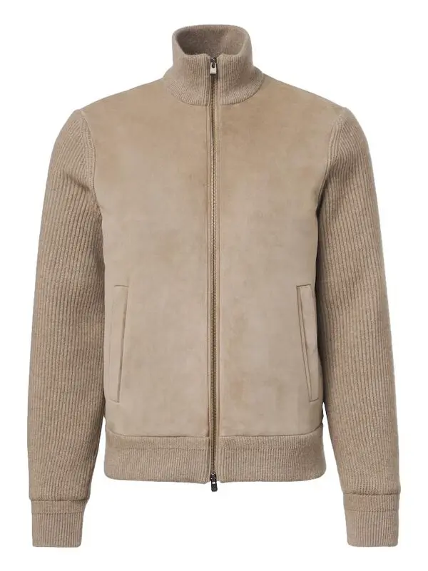 Agnona Cashmere And Suede Bomber Jacket - Beige