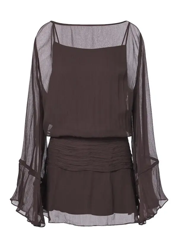 Staud Beatrix Ruched Chiffon Minidress - Brown