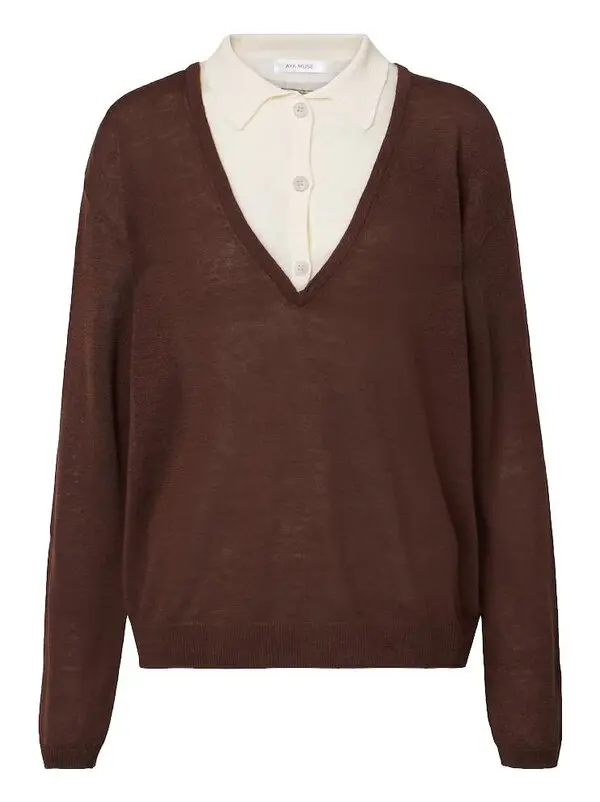 AYA MUSE Eirae Paneled Linen-blend Sweater - Brown