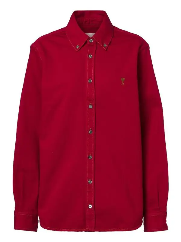 AMI Paris Cotton Twill Button-down Shirt - Red