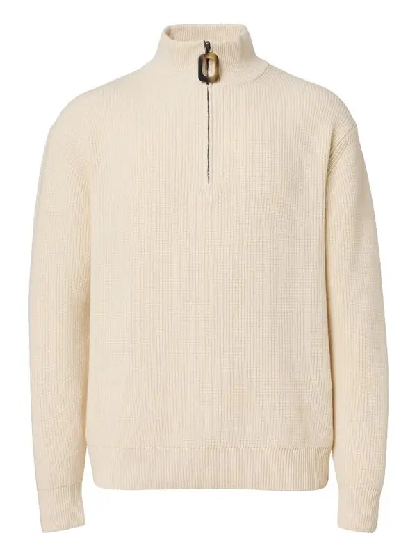 JW Anderson Ribbed-knit Wool And Cotton Sweater With Quarter Zip - Beige