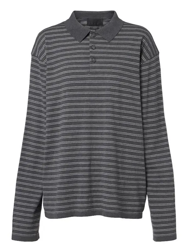 NILI LOTAN Striped Cotton Jersey Polo Shirt - Grey