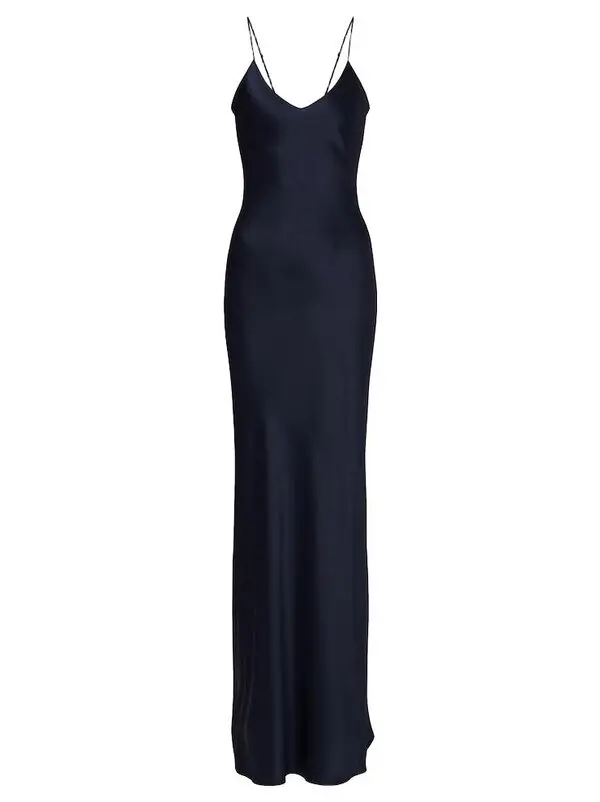 NILI LOTAN Silk Satin Maxi Slip Dress - Blue