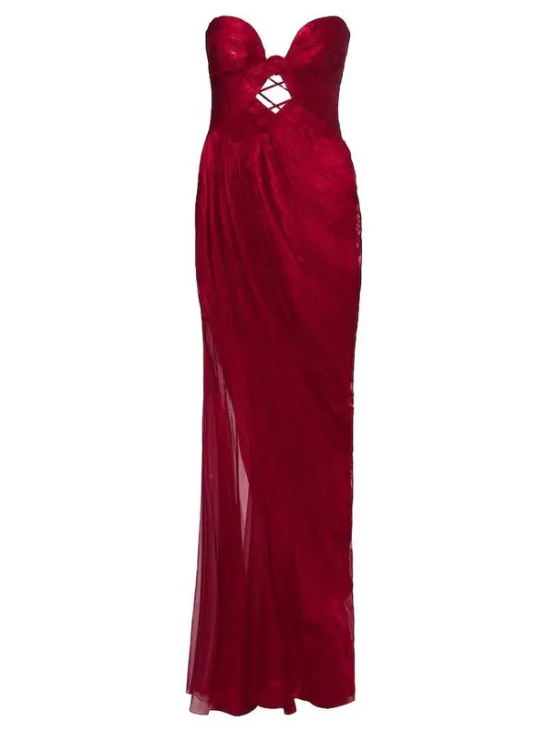 MARIA LUCIA HOHAN Zephyra Metallic Silk Corset Gown - Red