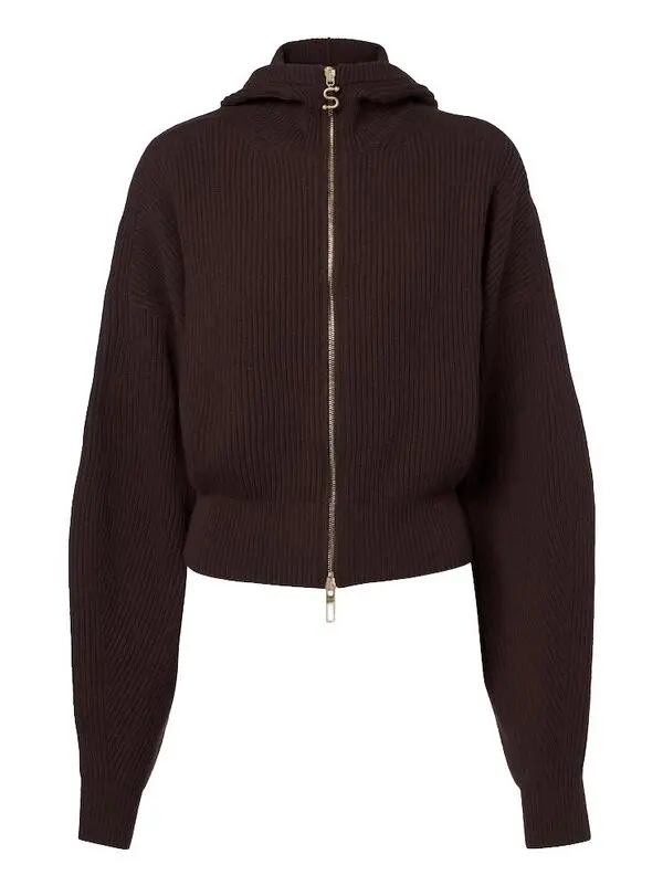 Sportmax Ribbed Knit Wool And Cashmere Zip-up Cardigan - Brown