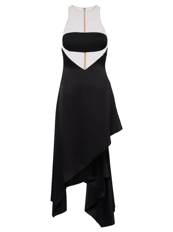 David Koma Asymmetric Mesh-paneled Midi Dress - Black