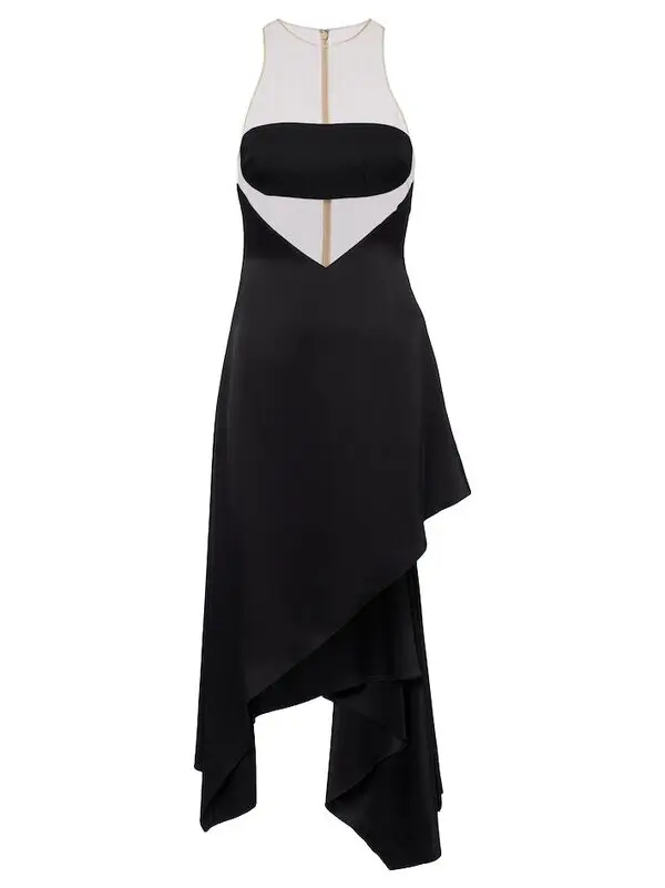 David Koma Asymmetric Mesh-paneled Midi Dress - Black