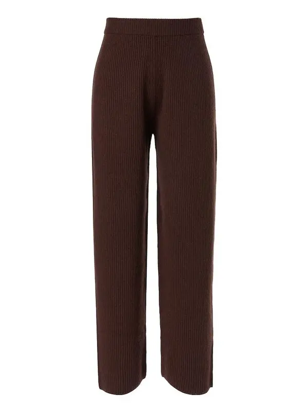 Sportmax Ribbed-knit Wool And Cashmere Wide-leg Pants - Brown