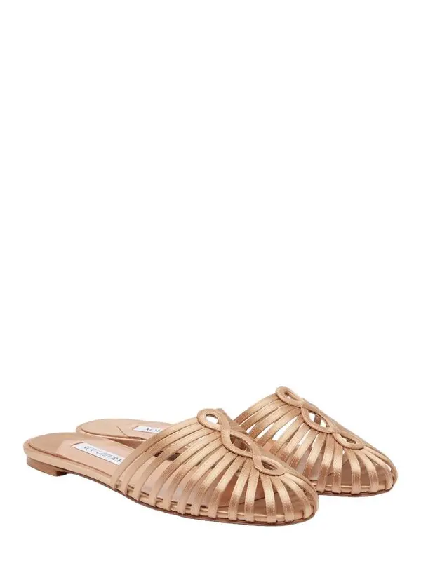 AQUAZZURA Sweet Surrender Satin Mules - Gold