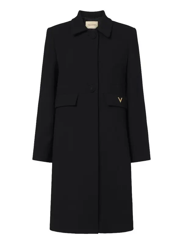 Valentino Garavani Vgold Virgin Wool Crêpe Coat - Black