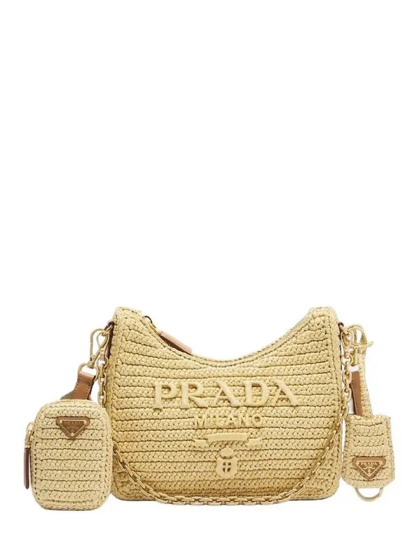Prada Re-edition 2005 Mini Raffia-effect Shoulder Bag - Beige