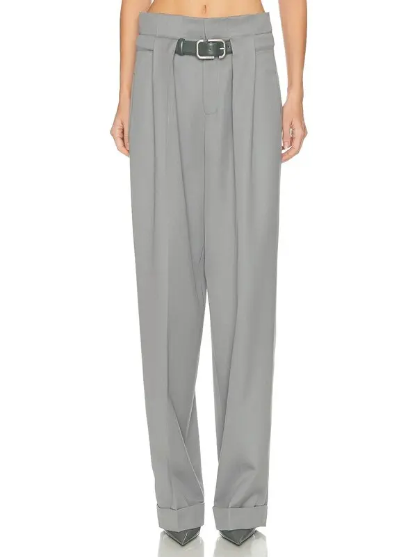 Attico Long Belted Trousers - Grey