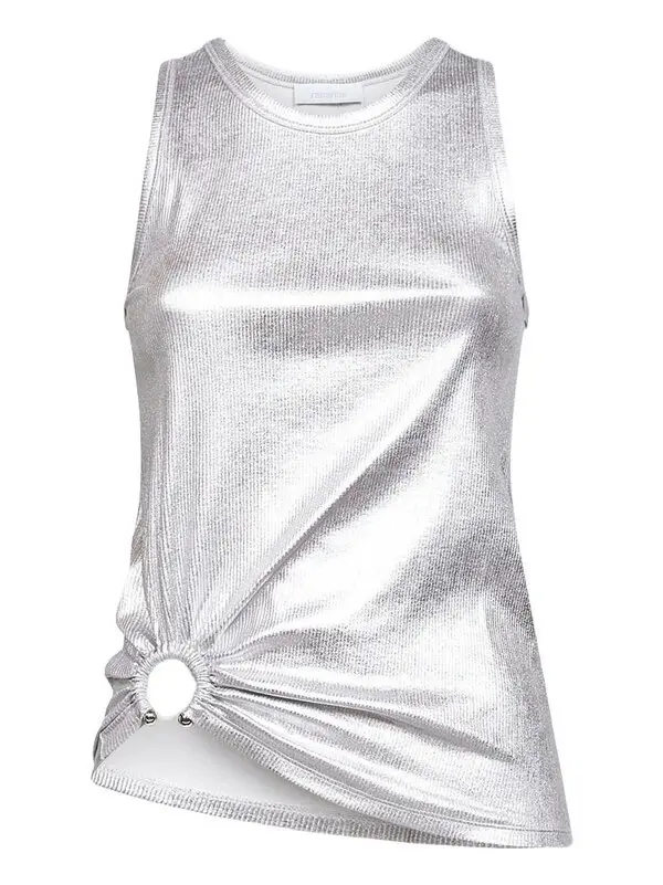 Rabanne Metallic Cotton Tank Top With Ring Detail - Silver