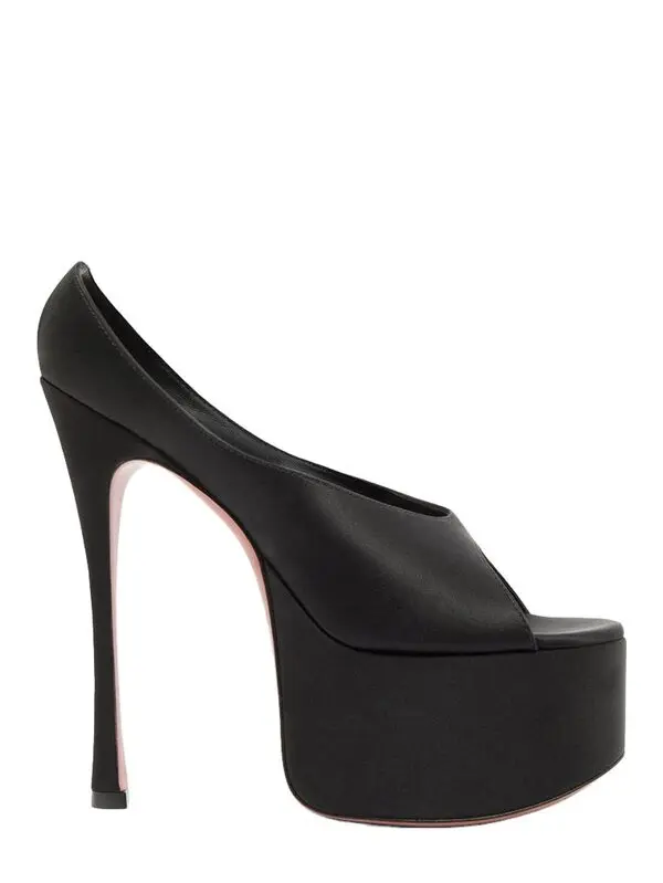 Amina Muaddi Anok Plateau 155 Slipper Sandal Satin - Black