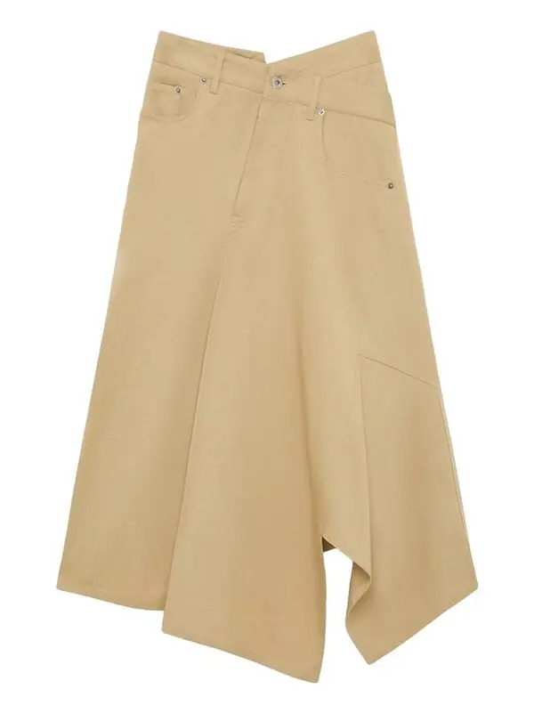 Loewe Asymmetrical Cotton Midi Skirt - Beige