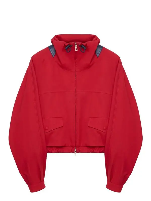 Loewe Cotton And Silk High Neck Zip Up Jacket With Double L Embroidery - Red