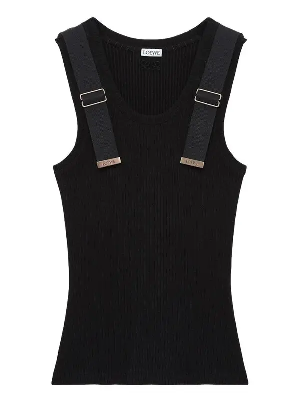Loewe Ribbed Tank Top With Engraved Metal Straps - Black