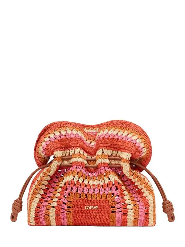 Loewe Flamenco Clutch In Crochet Raffia - Orange