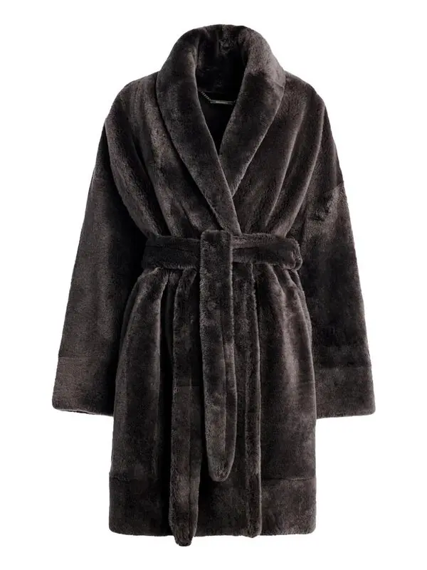 Nour Hammour Shearling Robe Coat - Grey