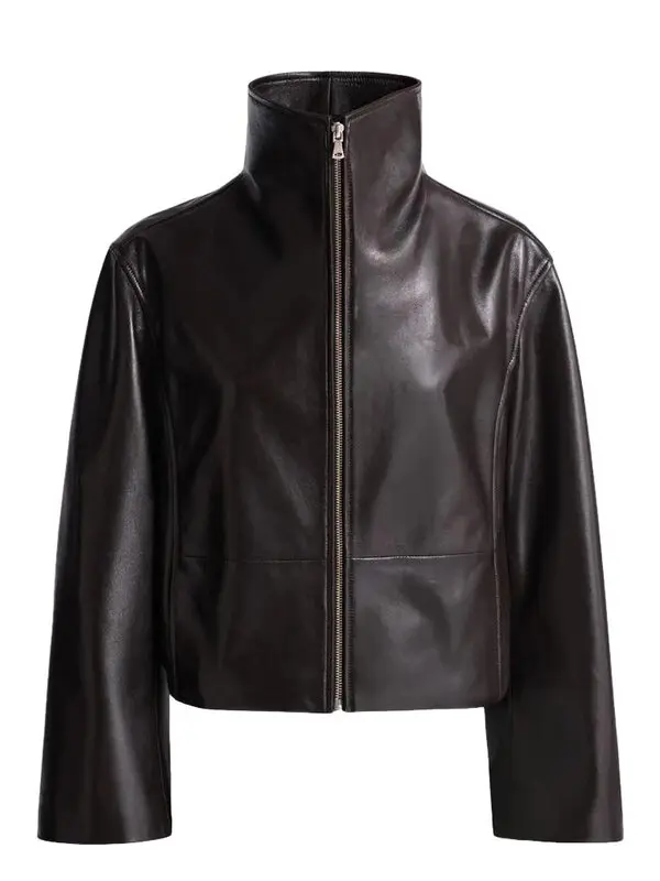 Nour Hammour Etienne Cropped Leather Jacket - Brown