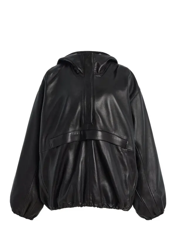 RÓHE Oversized Leather Anorak With Hood - Black