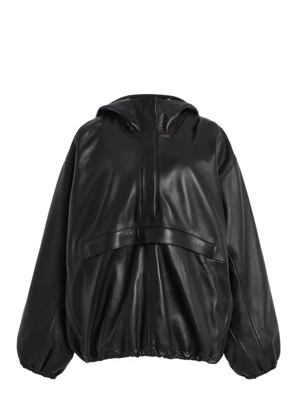 RÓHE Oversized Leather Anorak With Hood - Black