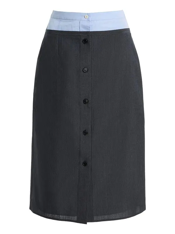 Prada Layered Poplin And Wool Midi Skirt - Grey
