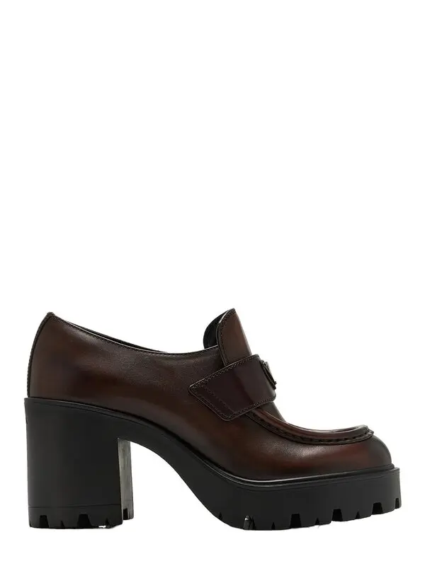 Prada Leather Platform Loafer Pumps - Brown