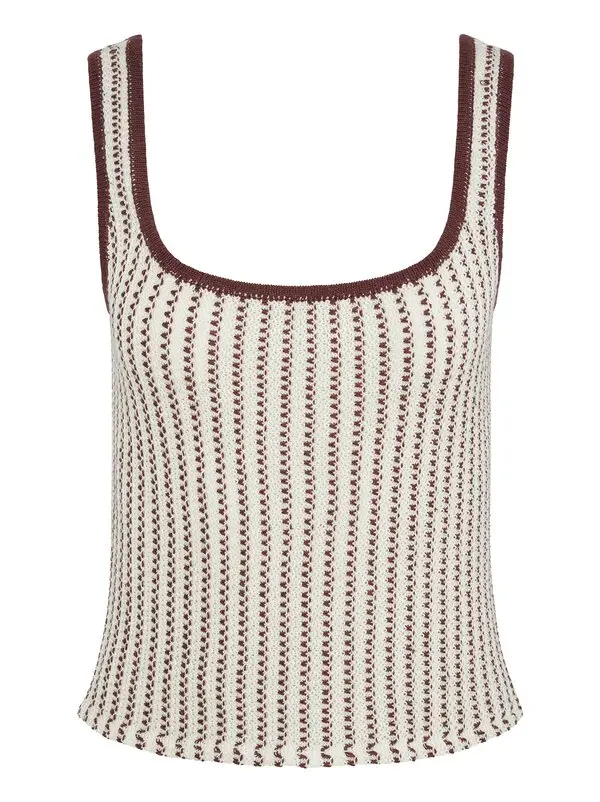 Onia Crochet Knit Square Neck Tank - Brown