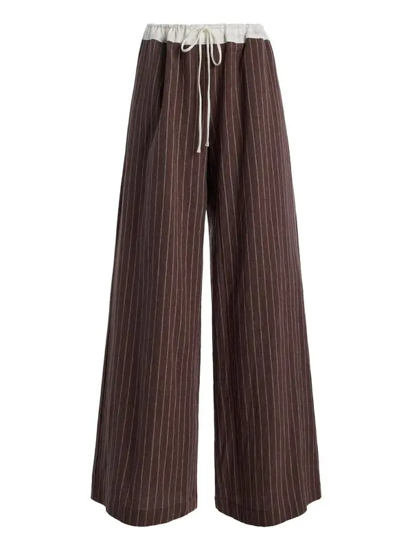 ELCE Verci Striped Cotton-linen Wide-leg Pants - Brown