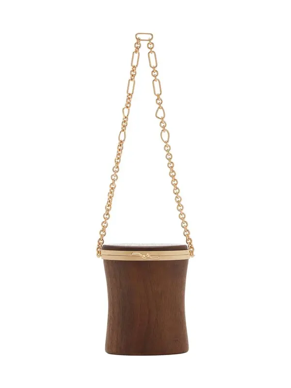 Cult Gaia Wooden Wristlet With Chain Strap - Brown