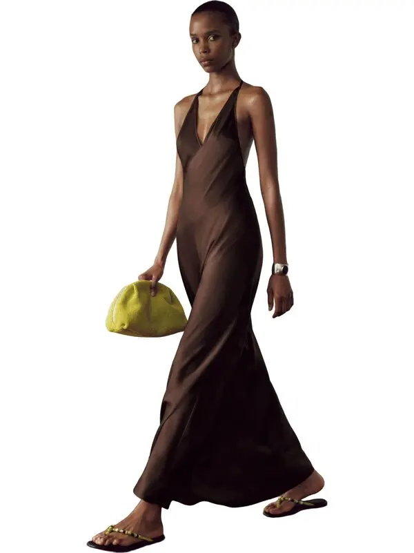 REFORMATION Petites Lara Silk Maxi Dress - Brown