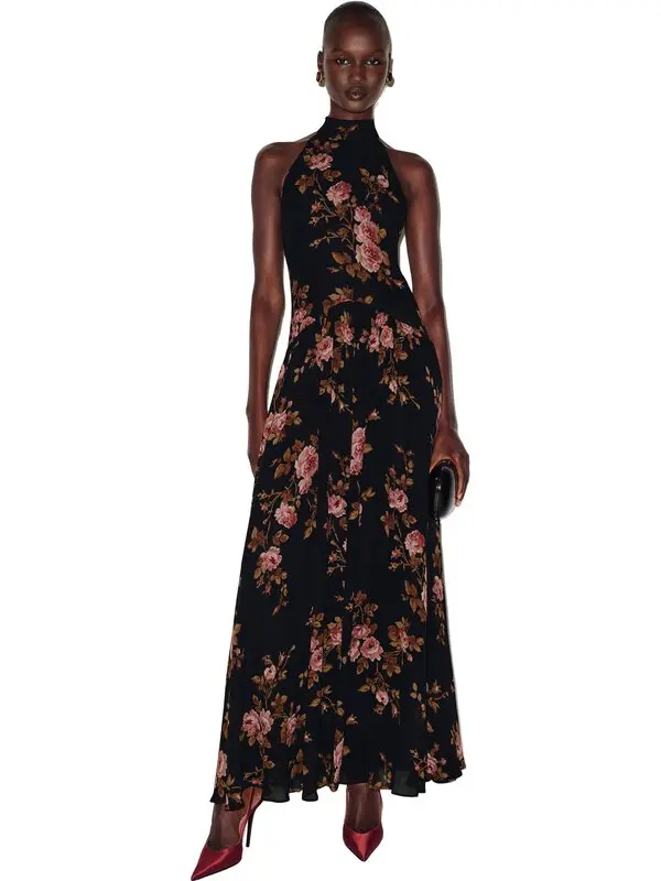 REFORMATION Fabienne Floral Print Maxi Dress - Black
